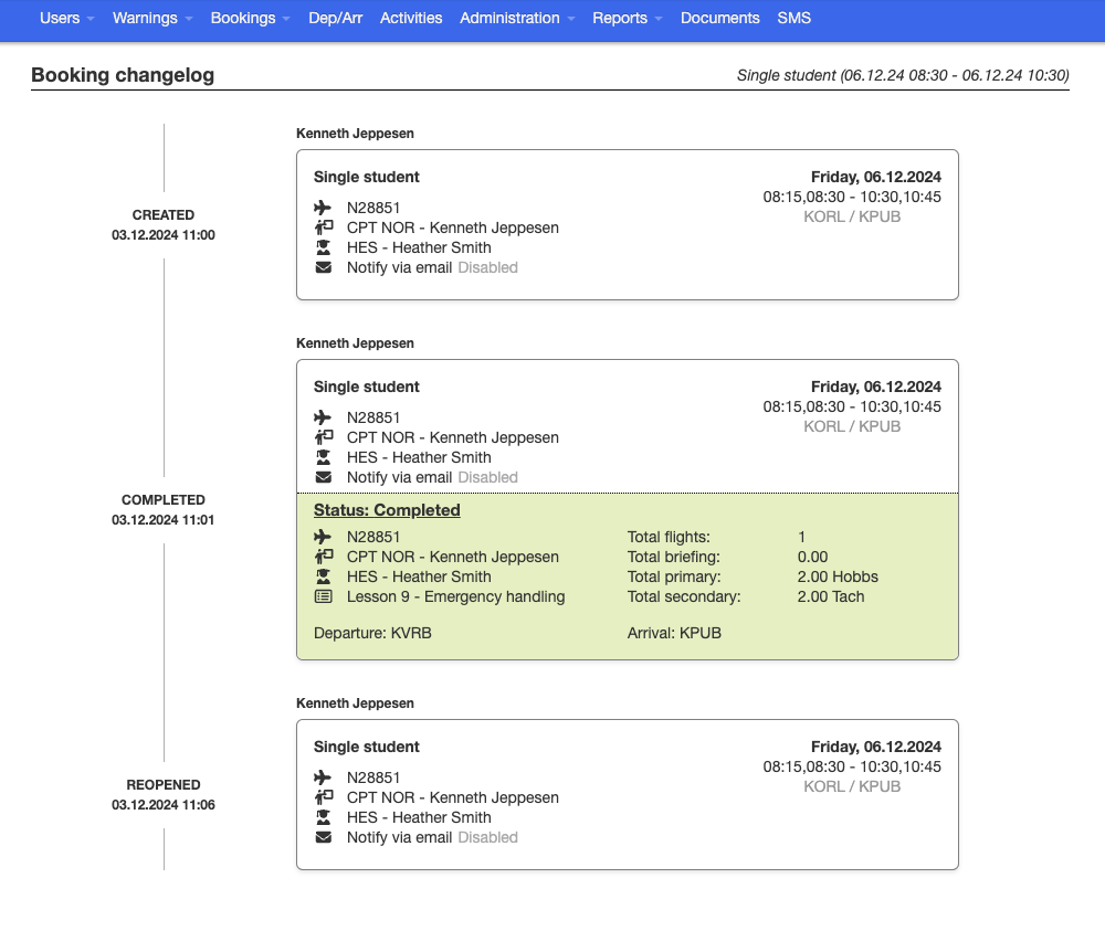 Getting started with booking changelog